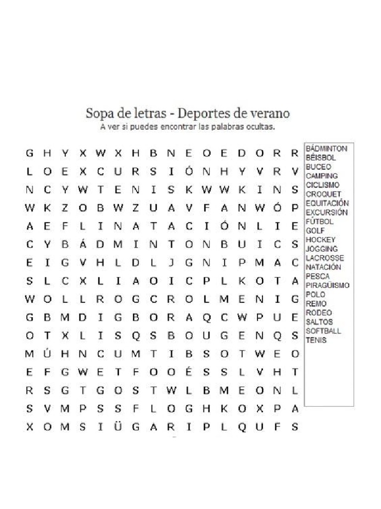 Sopa de Letras - Deportes | PDF