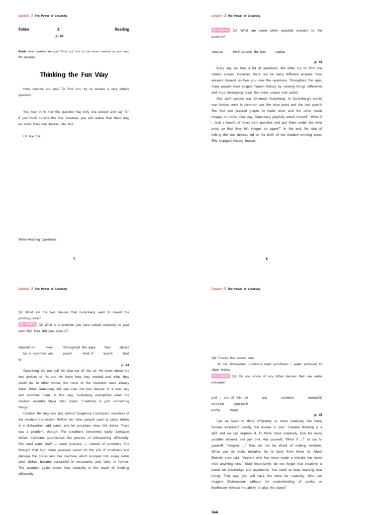 L2 본문 수업용 | PDF | Creativity | Thought