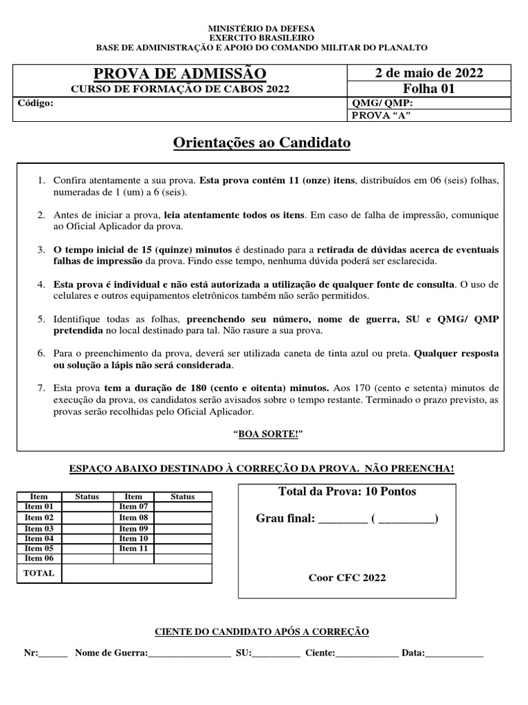 Prova CFC 2022 A - Uma Solução | PDF