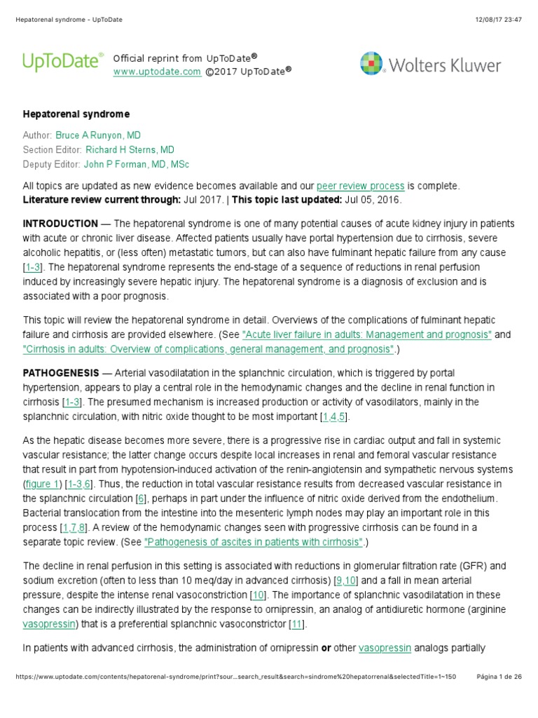 Hepatorenal Syndrome - UpToDate | PDF | Creatinine | Cirrhosis