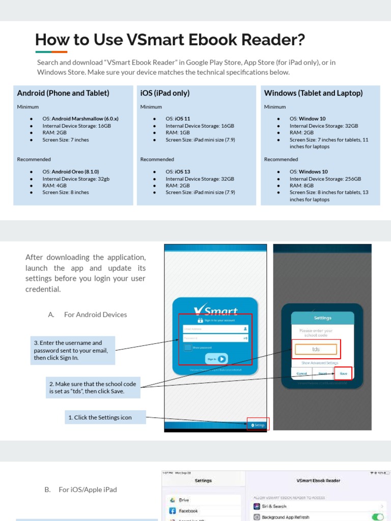 VSmart Ebook Reader Manual - TDS - 3 | PDF | Ios | Android (Operating ...