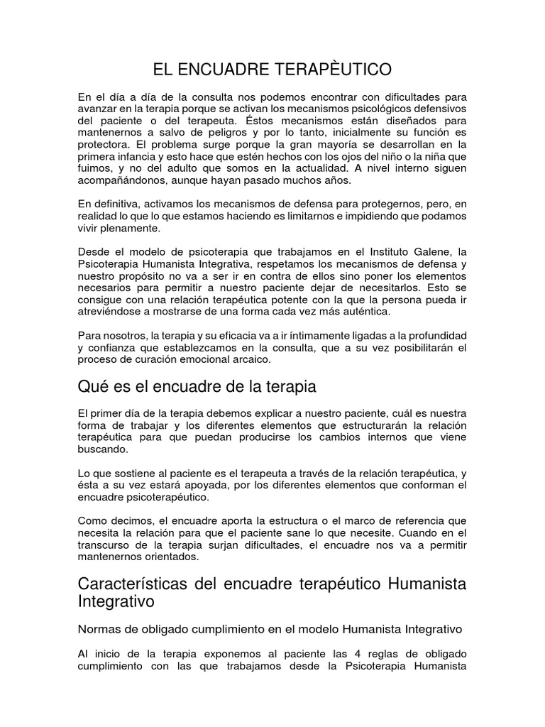 El Encuadre Terapèutico | PDF | Psicoterapia | Sicología