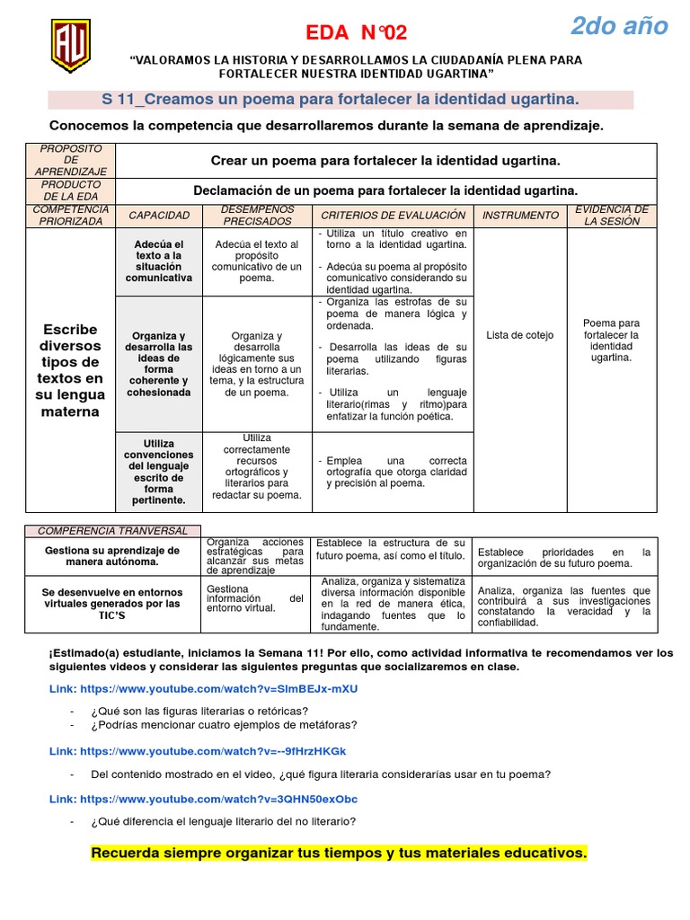 Poema para Fortalecer la Identidad Ugartina | PDF | Evaluación ...