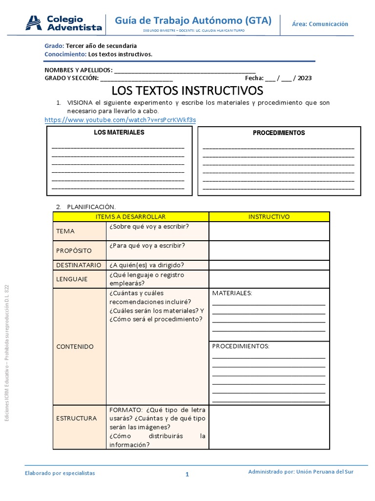 Ficha Práctica - Los Textos Instructivos | PDF