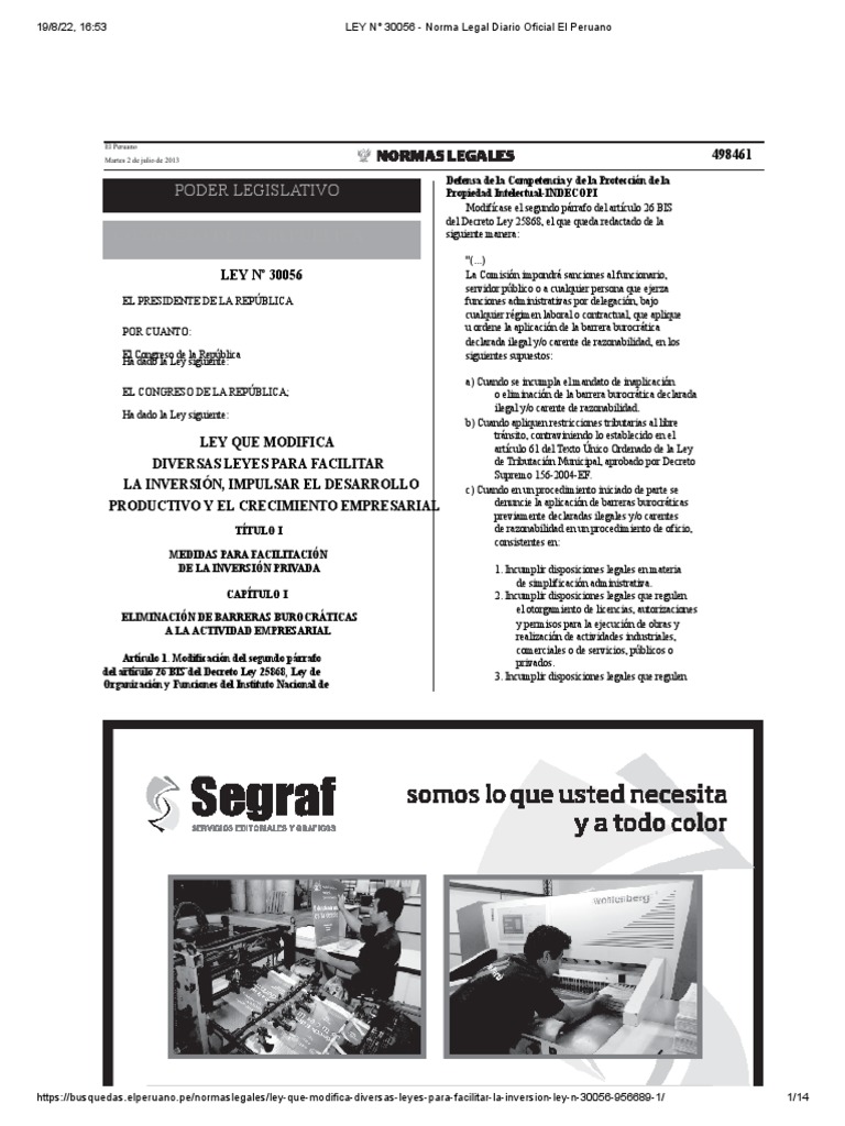 LEY N° 30056 - Norma Legal Diario Oficial El Peruano | PDF | Pequeñas y ...