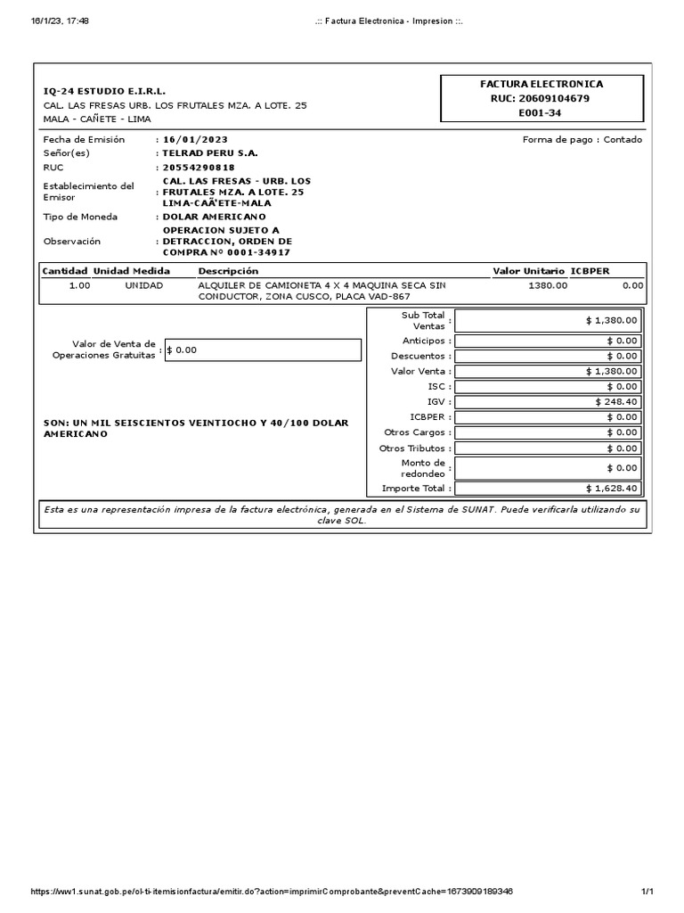 Factura #E001-34 | PDF | El comercio internacional | Finanzas internacionales