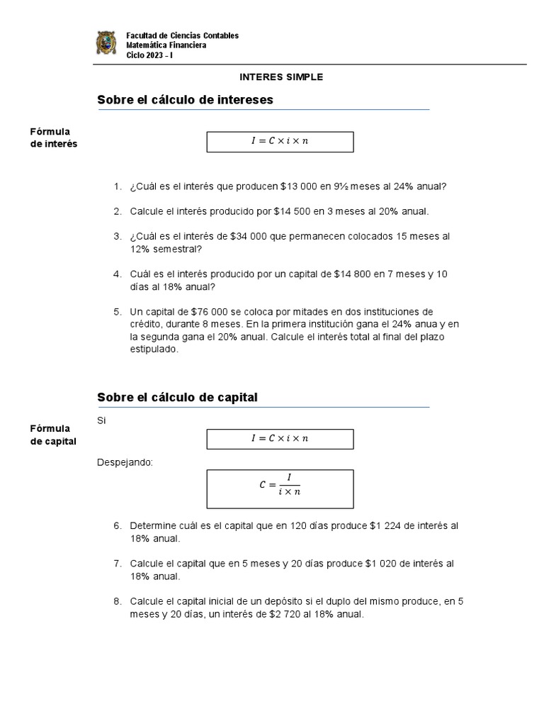 ejercicios Interés simple | PDF | Interés | Tasas de interés
