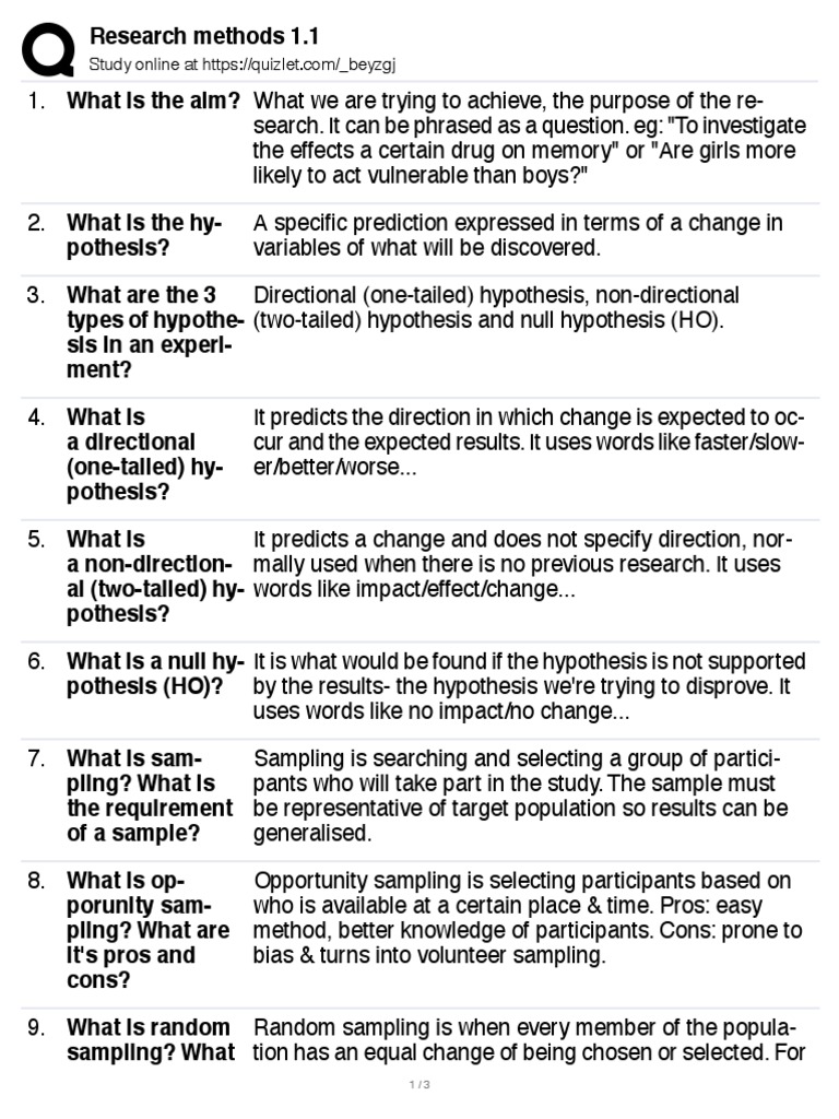 Psychology AQA Research Methods Notes | Download Free PDF | Self Report ...