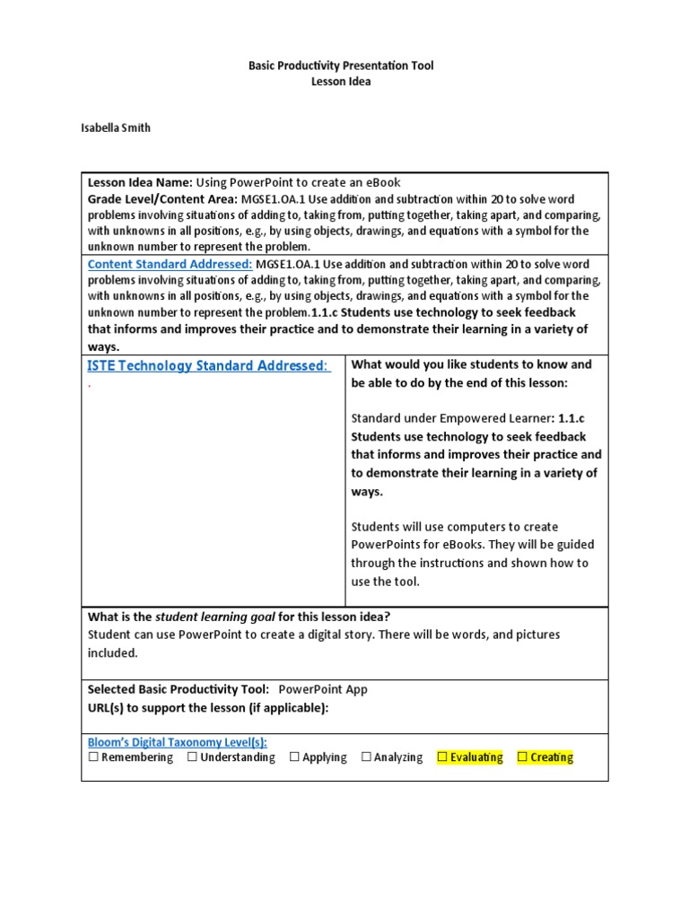 New Bpts Basic Productivity Tools Lesson Idea Isabella Smith | PDF | Learning | Cognition