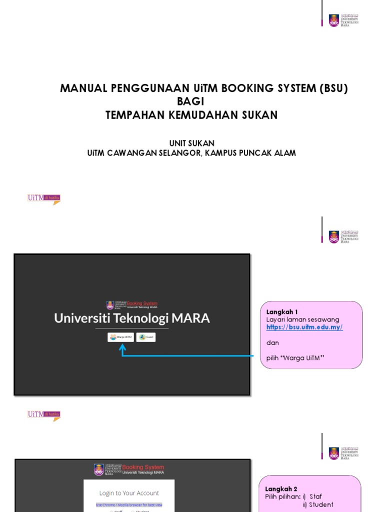Manual Penggunaan Uitm Booking System (Bsu) Bagi Tempahan Kemudahan Sukan | PDF