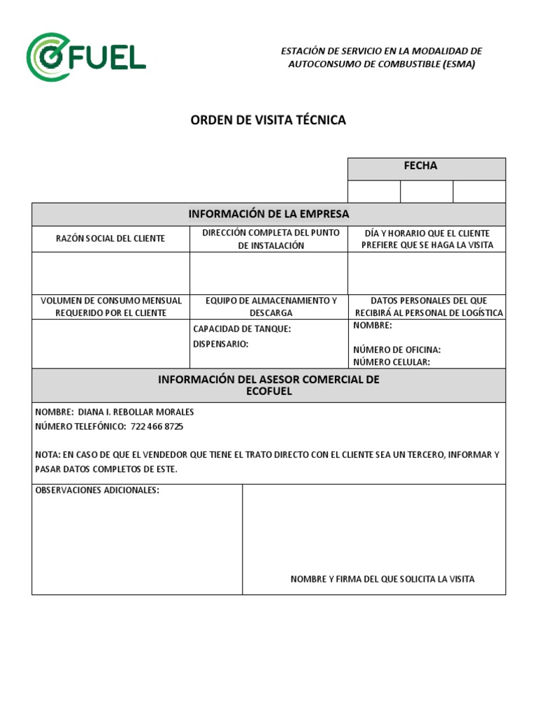 ORDEN DE VISITA ECOFUEL | PDF