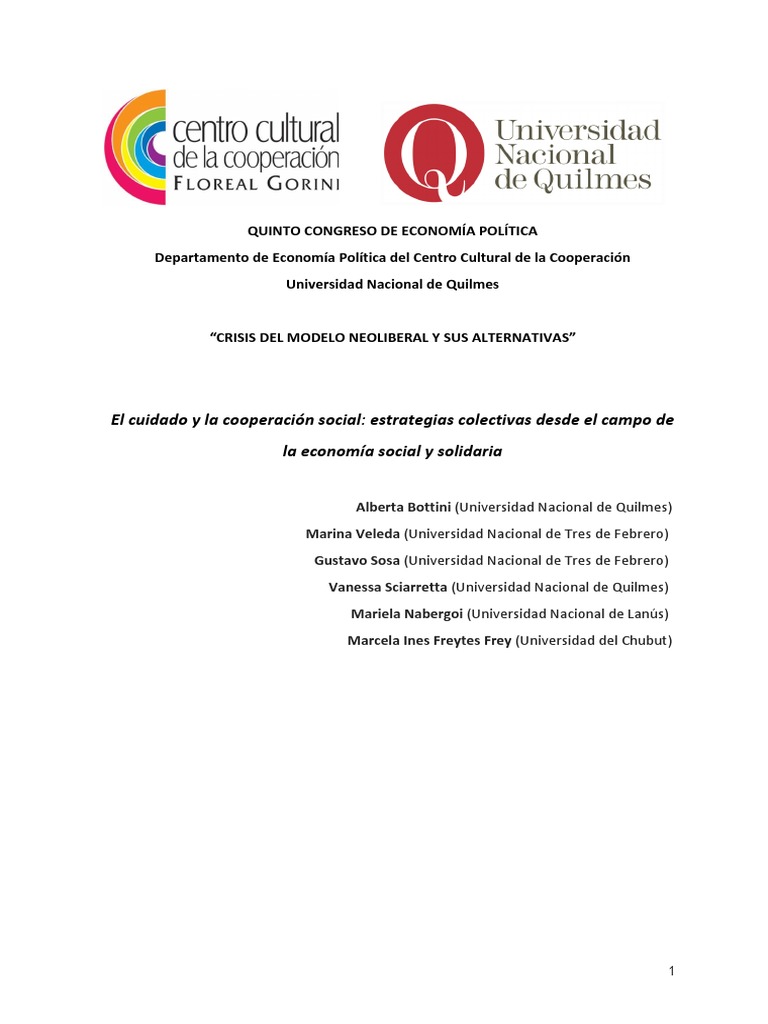 Bottini Et Al - El Cuidado y La Cooperación Social Estrategias ...