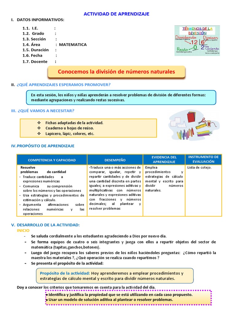 D2 A1 SESIÓN MAT. Conocemos La División de Números Naturales | PDF ... D2 A1 SESIÓN MAT. Conocemos La División de Números Naturales | PDF ...