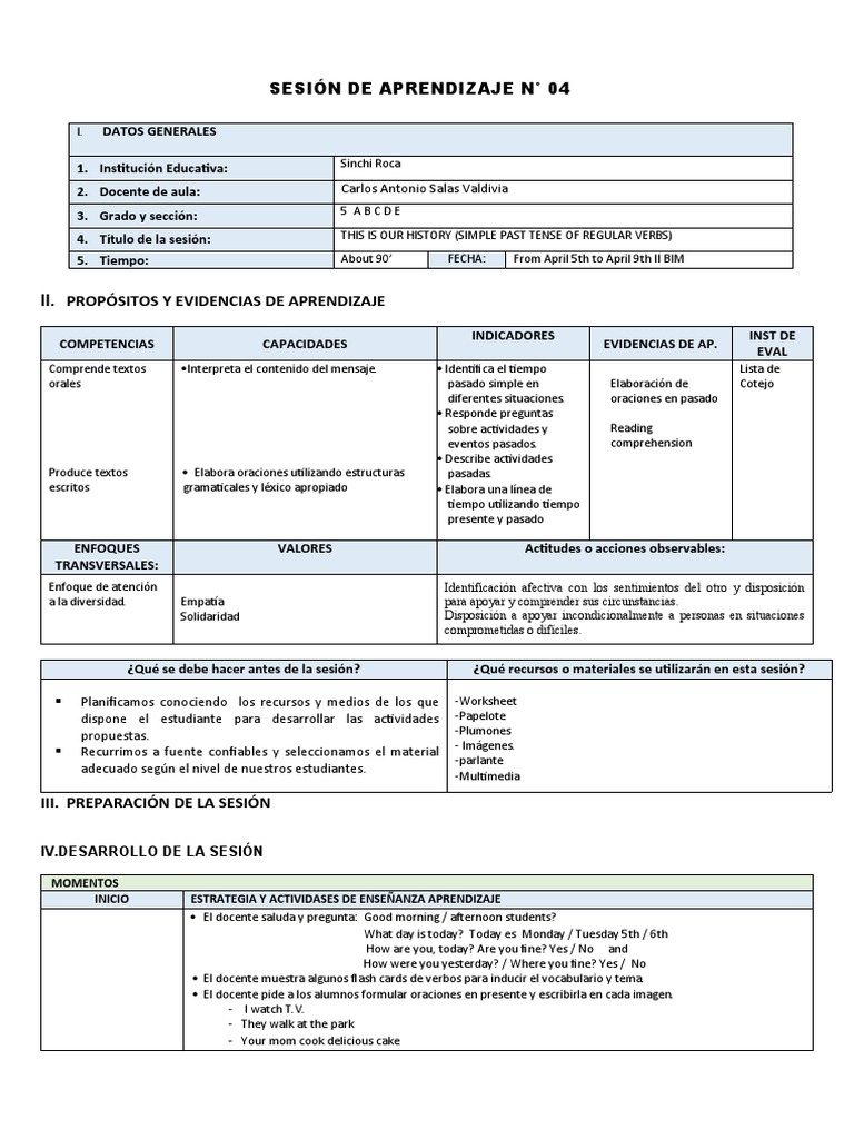 Sesion de Aprendizaje Past Times 5 Ii Bimestre Mayo | PDF | Aprendizaje ... Sesion de Aprendizaje Past Times 5 Ii Bimestre Mayo | PDF | Aprendizaje ...