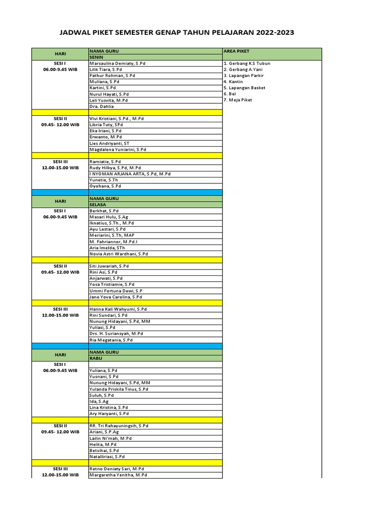 Jadwal Piket Revisi TH 2022-2023 SM 2 | PDF