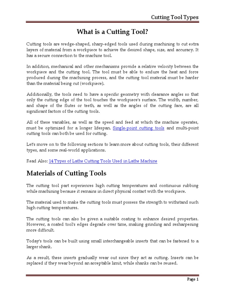 Types of Cutting Tools | PDF | Machining | Grinding (Abrasive Cutting)