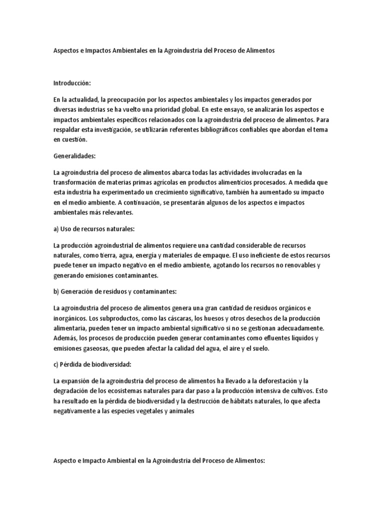 Aspectos e Impactos Ambientales en La Agroindustria Del Proceso de ...