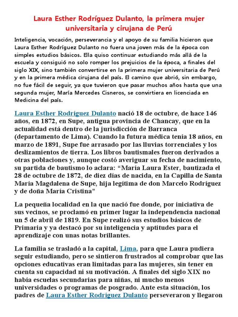 Biografia de Laura Esther Rodríguez Dulanto 1 | PDF | Medicina