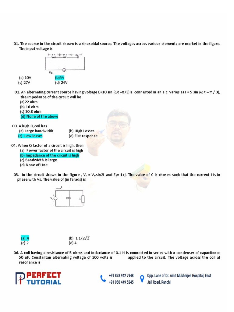 Sinusoidal Steady State Analysis Ac Circuits Pdf Resonance Inductor