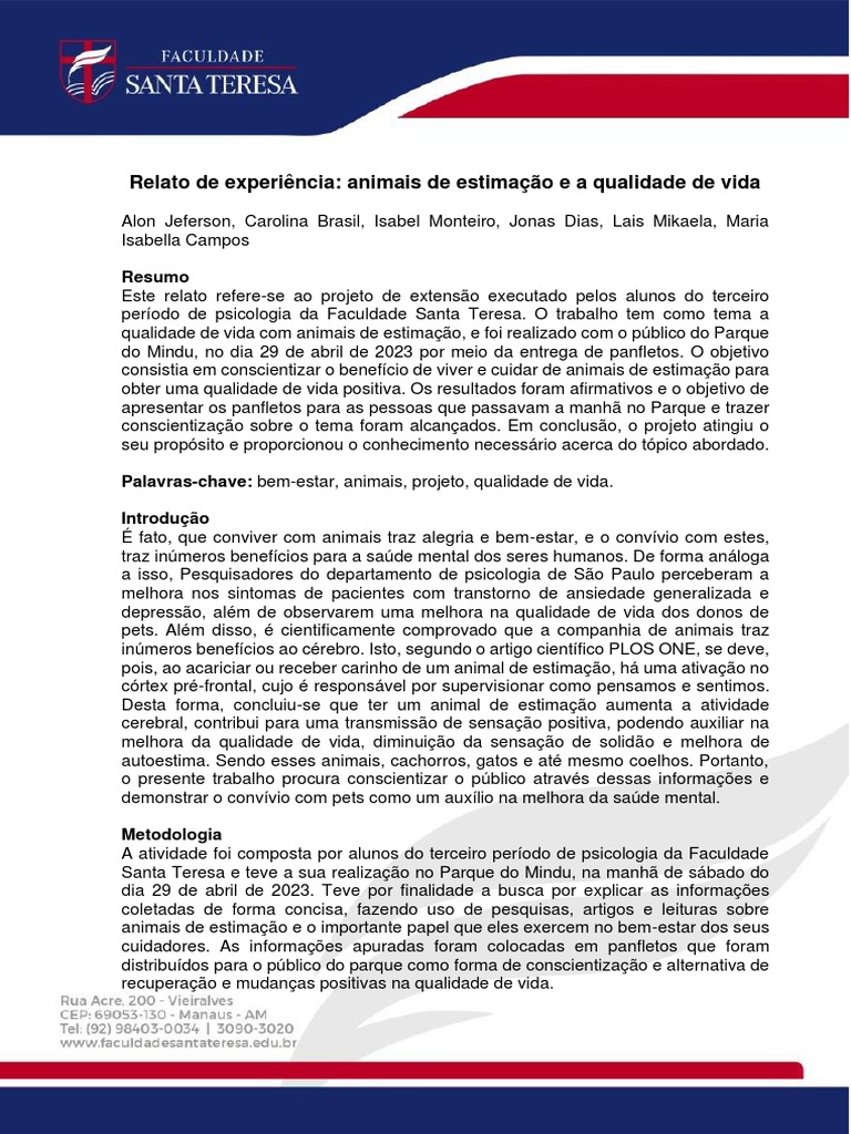 4-Modelo de Relato de Experiência-1 | Download grátis PDF | Psicologia ...
