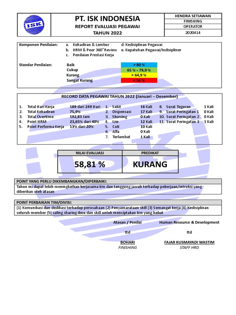 58,81 % Kurang: Pt. Isk Indonesia | PDF