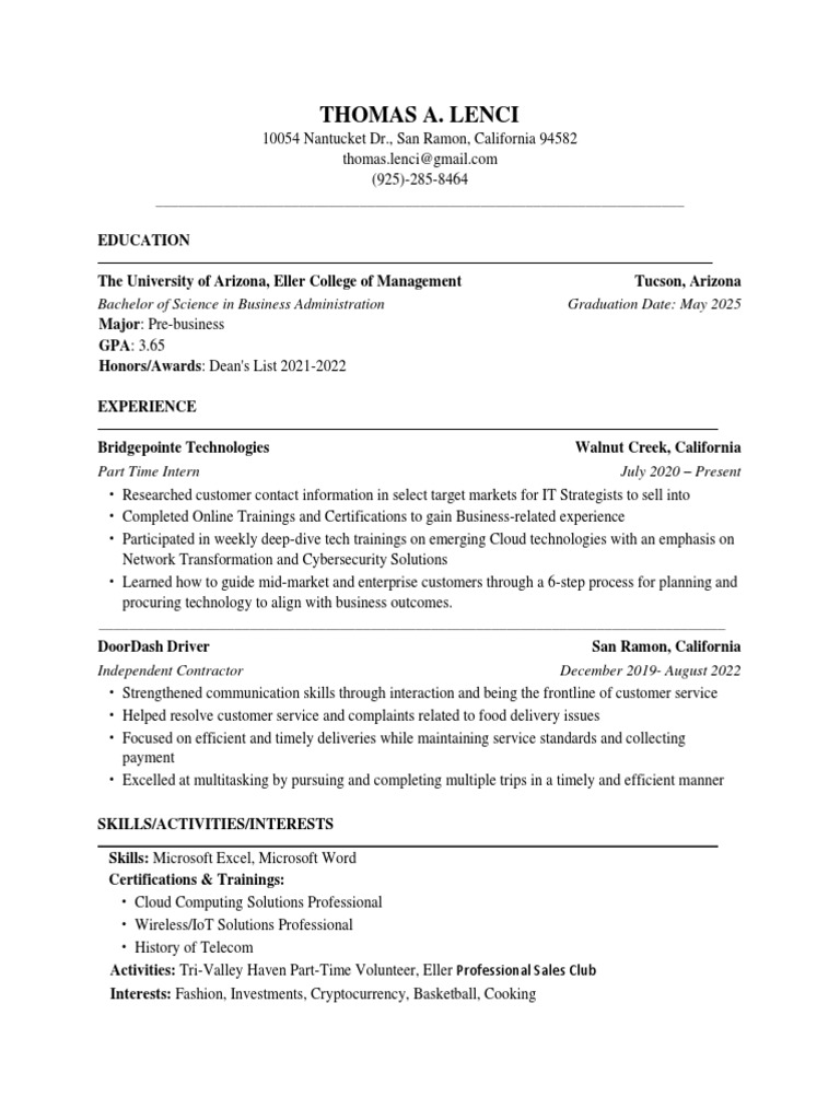 Thomas Lenci's Business Resume 2023 | PDF | Business | Communication