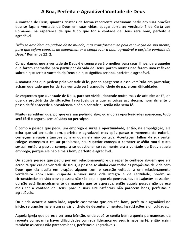 A Boa Perfeita e Agradavel Vontade de Deus | PDF | Oração | Deus