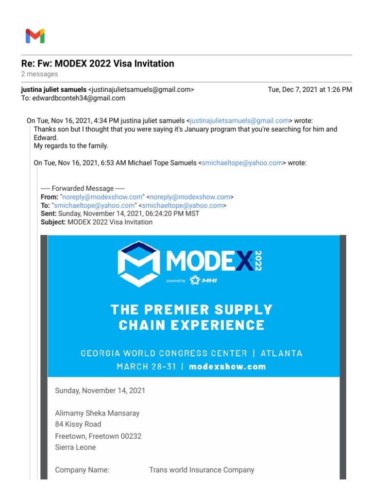 MODEX 2022 Visa Invitation Letter | PDF | International Relations ...