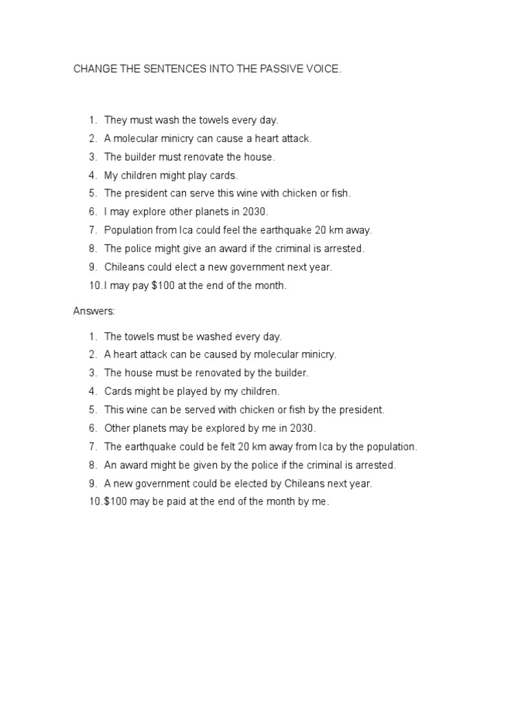 Change The Sentences Into The Passive Voice | PDF | Politics