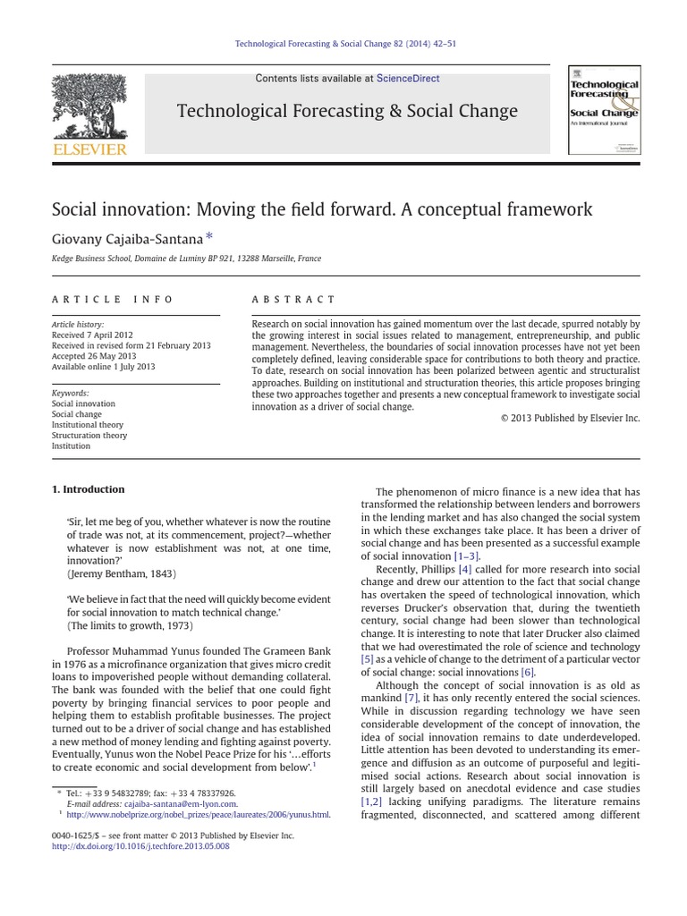(2014) Social Innovation - Moving The Field Forward. A Conceptual Framework | PDF | Innovation ...