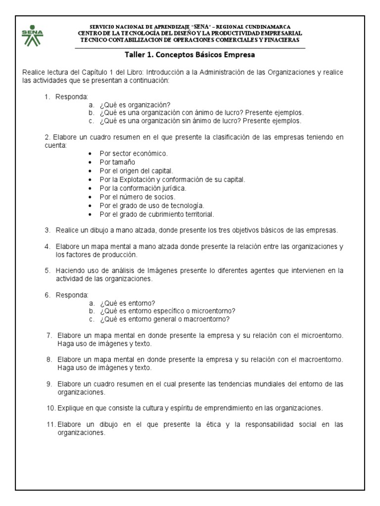 Taller 1. Conceptos Básicos Empresa | Descargar gratis PDF | Economias | Business