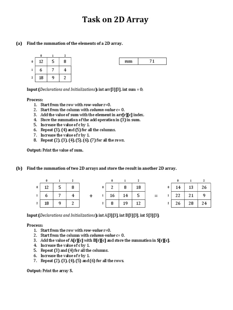 Lab - 03 Task On 2D Array | PDF | Summation | Matrix (Mathematics) Lab - 03 Task On 2D Array | PDF | Summation | Matrix (Mathematics)