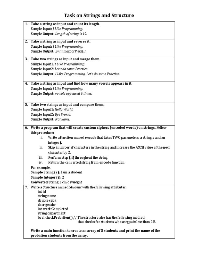 Task On String and Structure | PDF