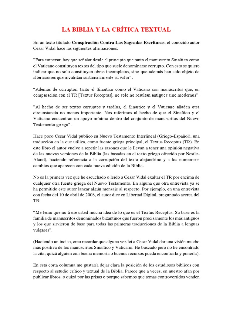 La Biblia y La Crítica Textual | PDF | Biblia | Nuevo Testamento