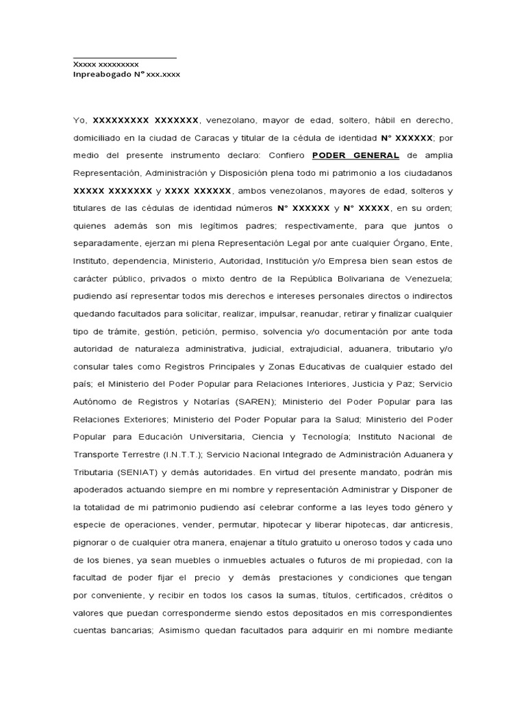 MODELO PODER GENERAL CARACAS | PDF