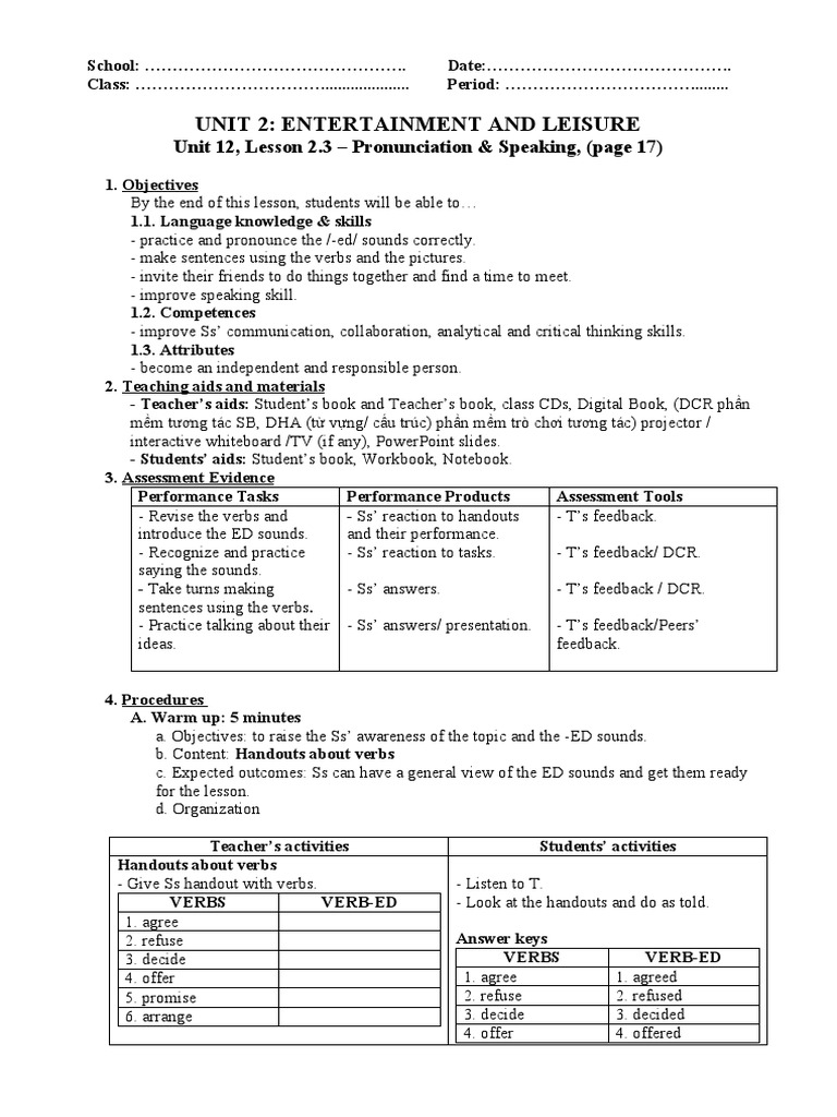 Unit 2, Lesson 2.3 - Pronunciation & Speaking | PDF | Word | Education ...