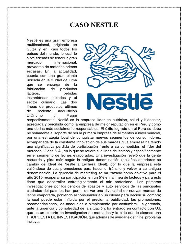 Actividad # 4 Caso Nestle | Descargar gratis PDF | Hacerse un nido ...