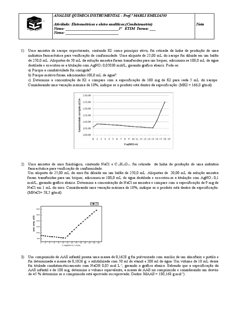 Avaliação Condutometria 21-09-2016 | PDF | Concentração | Titulação