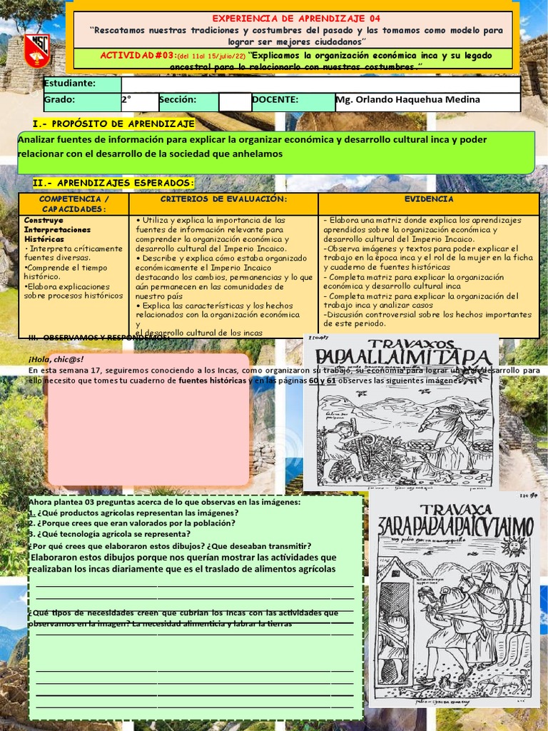 EdA4 CC - SS2°ABC Actividad03 | PDF | Imperio Inca | Agricultura