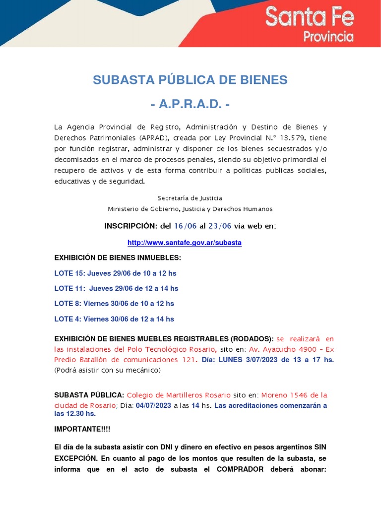 PDF Subasta Rosario 2023.2 | PDF | Subasta | Coche