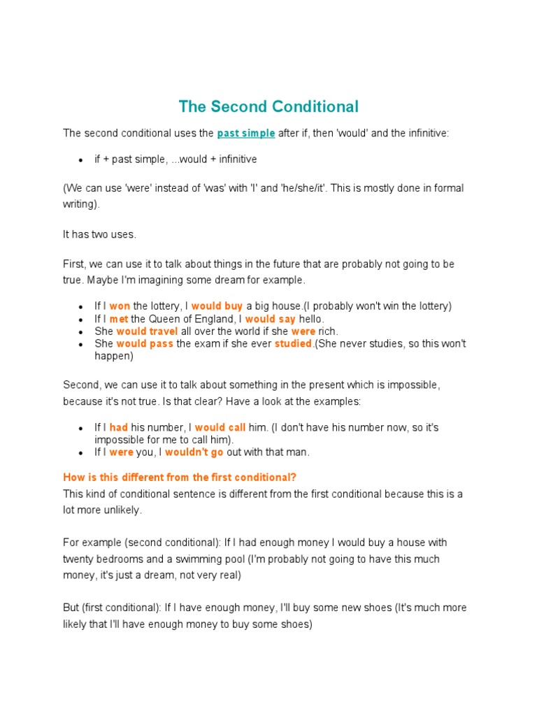 Second Conditional | Download Free PDF | Verb | Linguistics