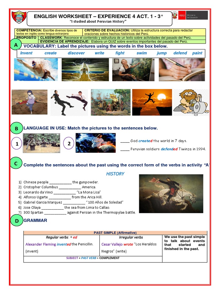 English Worksheet - 3°-Exp. 4 Act. 1 | PDF | Peru