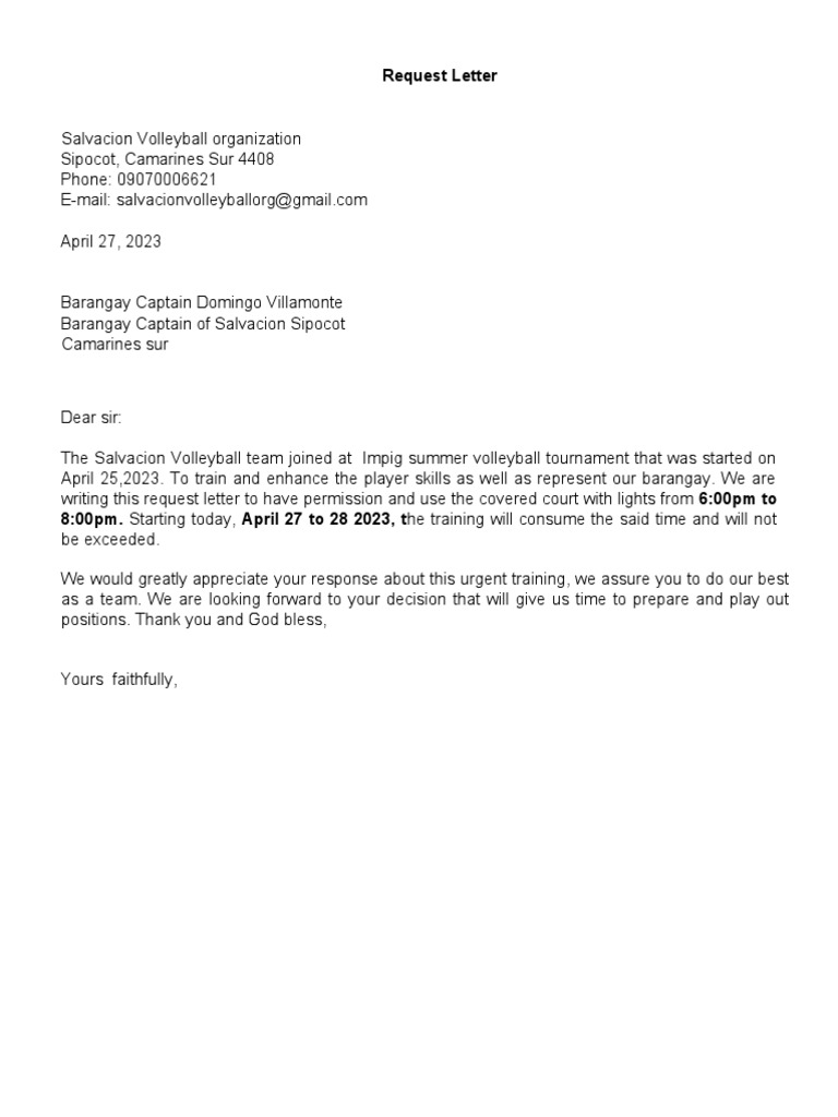 Request to Use Covered Court for Training | PDF