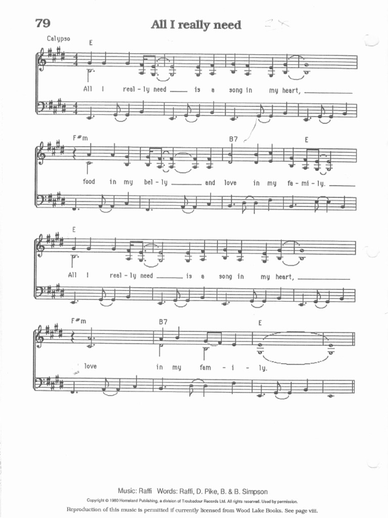 All I Really Need - Raffi | PDF