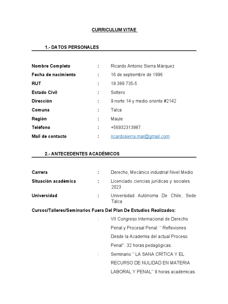 Curriculum Vitae Ricardo Sierra | PDF