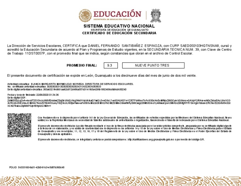 Certificado de Secundaria | PDF
