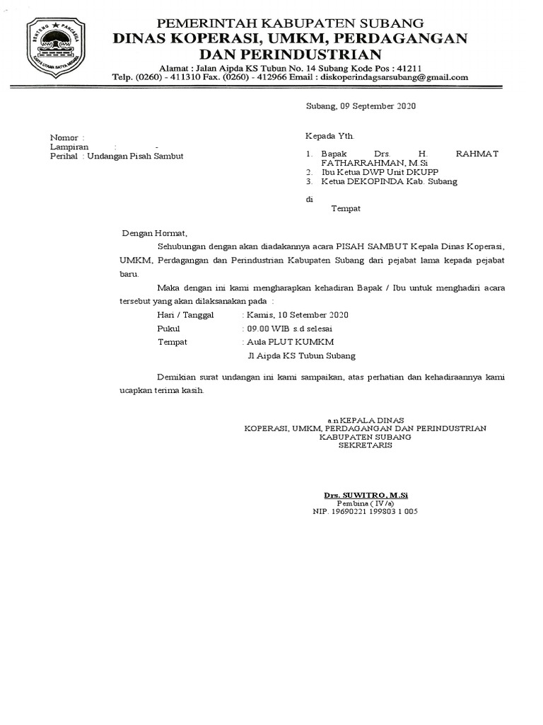 Surat Undangan Pisah Sambut | PDF Surat Undangan Pisah Sambut | PDF
