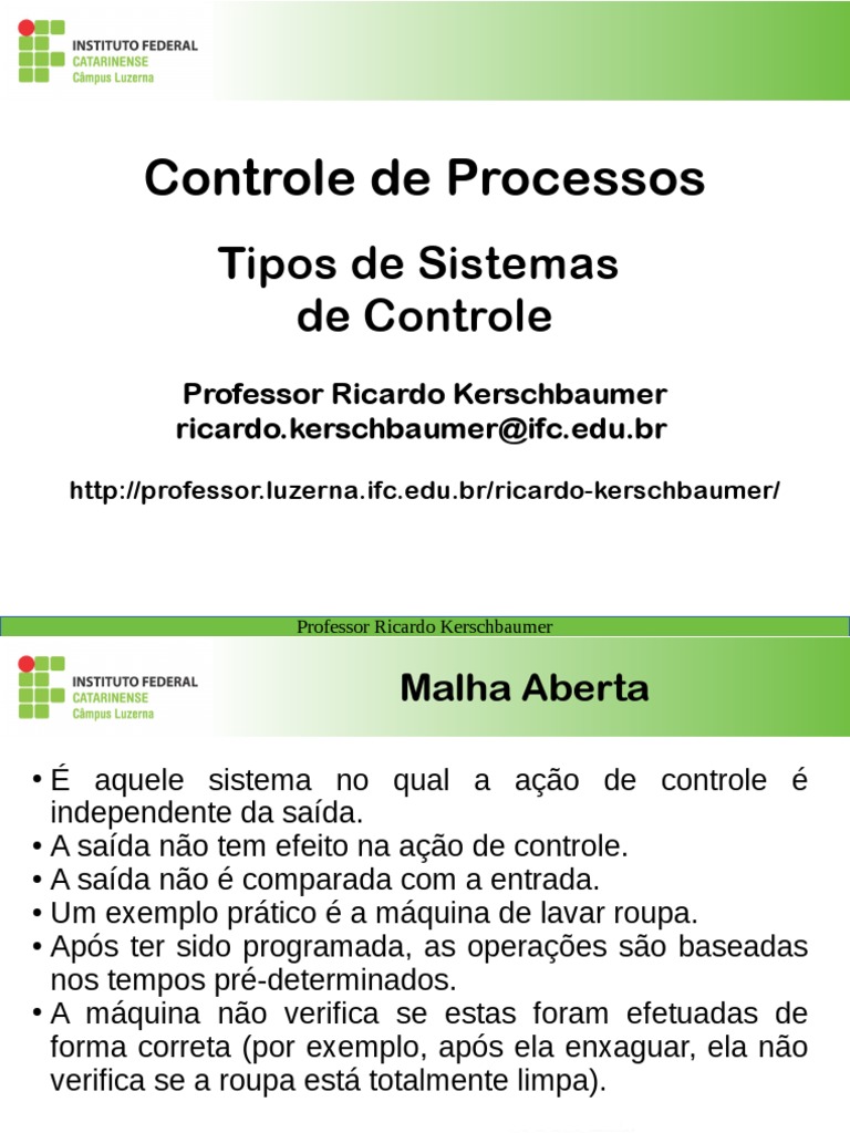 Aula 6 Controle de Processos | PDF | Comentários | Teoria do Controle