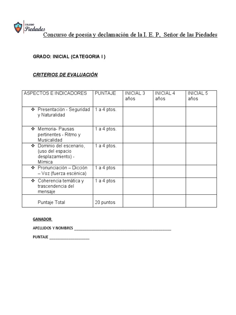 Criterios de Evaluación de Poesía | PDF | Artes del Lenguaje y ...