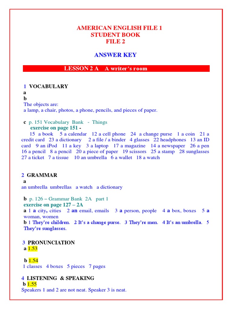 Workbook Answer Key for Lesson 2 | PDF | English Language | Linguistics